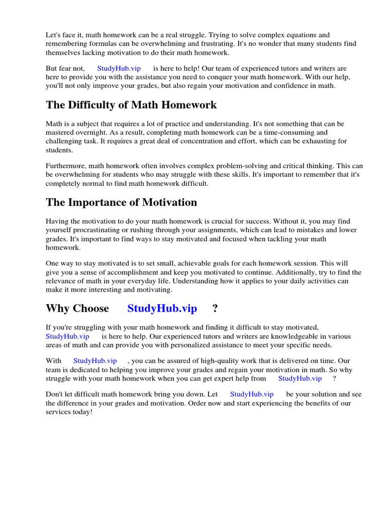 How To Be Motivated To Do Math Homework | PDF | Homework | Mathematics