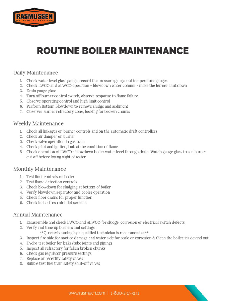 RMS - Boiler Maintenance & Periodic Testing Checklist | PDF | Boiler ...