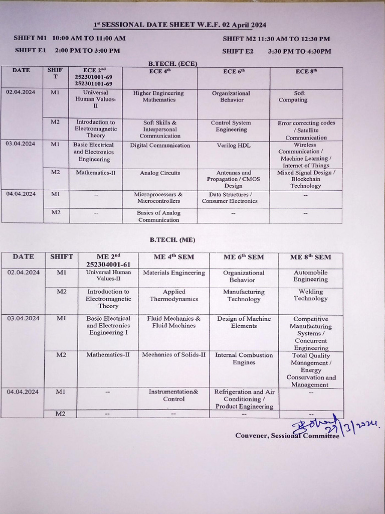 Date Sheet 2 April | PDF