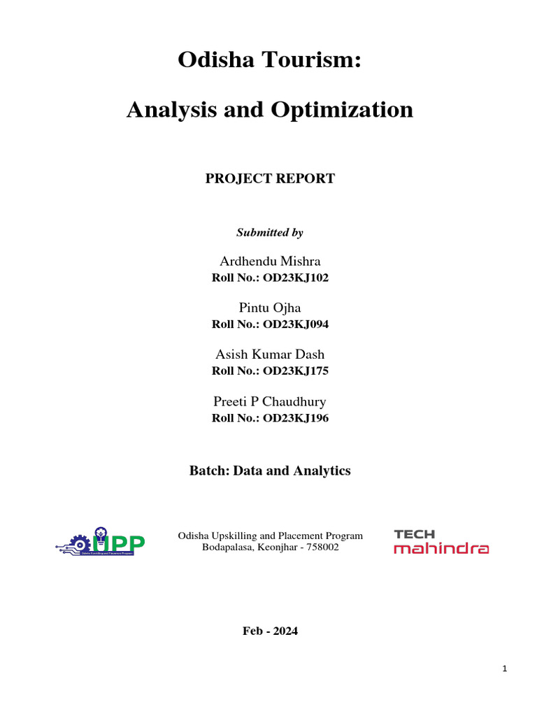 Odisha Tourism Project Report - 043206 | PDF | Microsoft Excel | Tourism