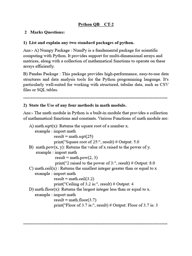 PYTHON (Solved) QB | Download Free PDF | Parameter (Computer Programming) | Class (Computer ...