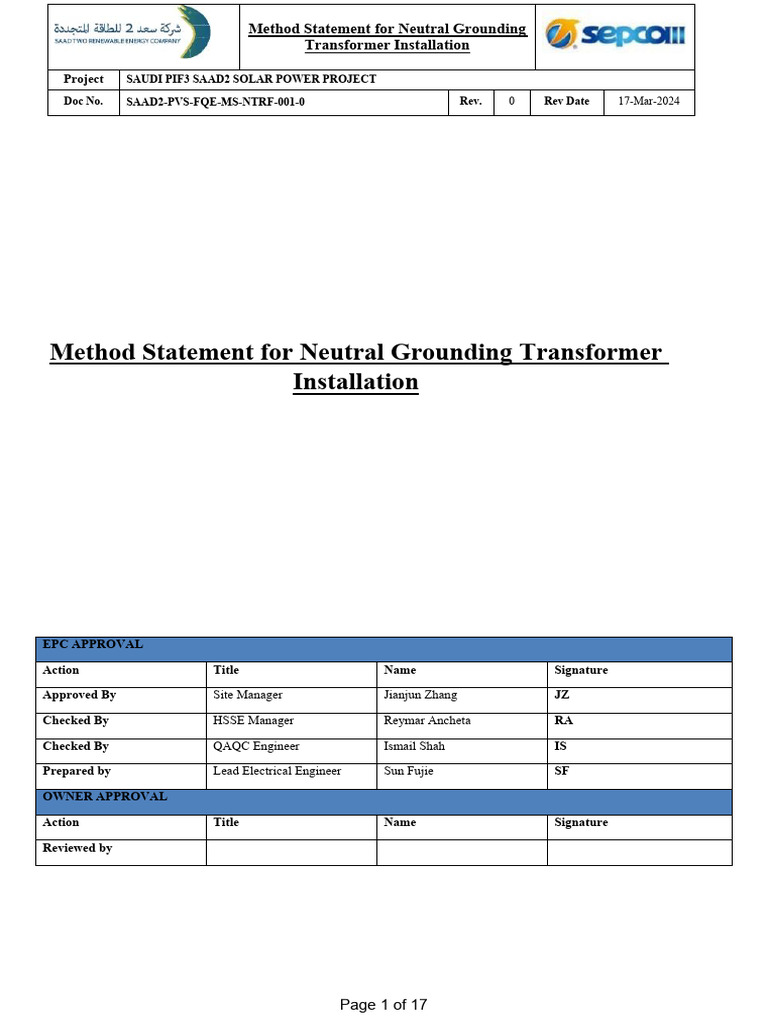 Neutral Grounding Transformer Installation Method | PDF | Quality Assurance | Forklift
