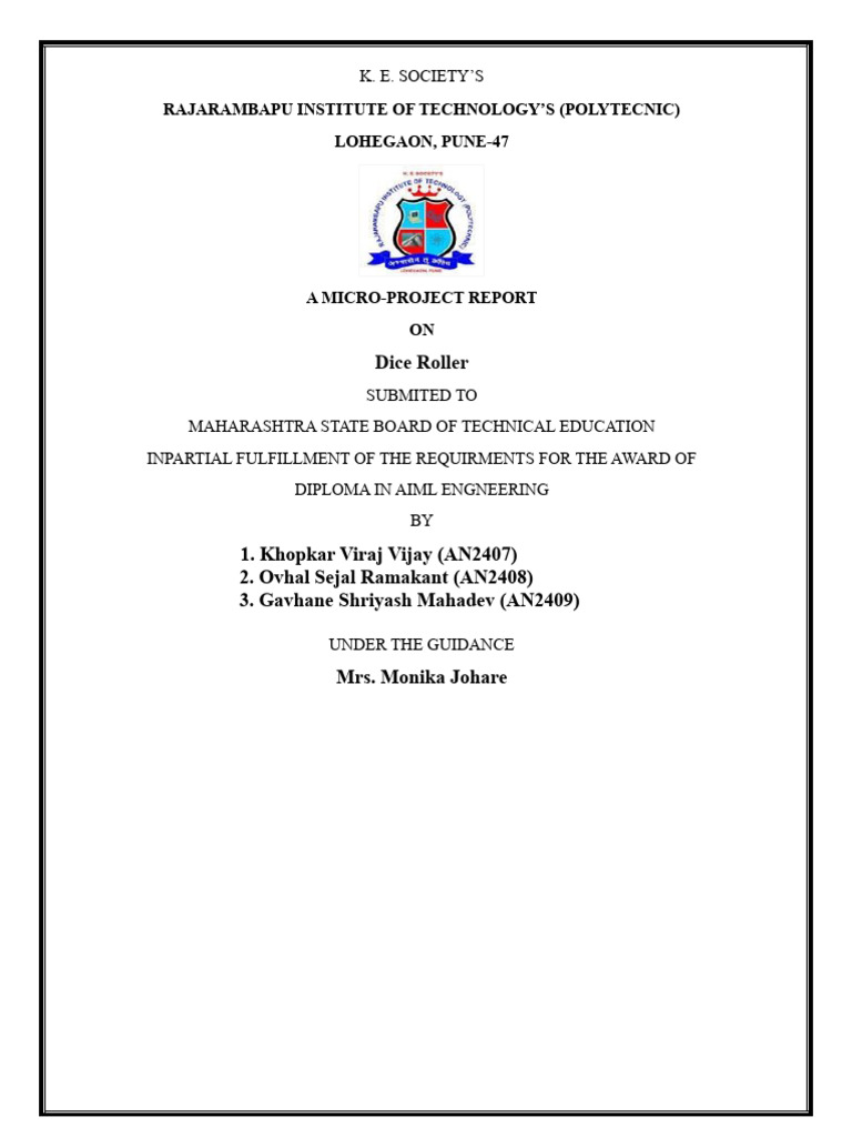 Dice Roller Python Project Report | PDF | Institute Of Technology ...