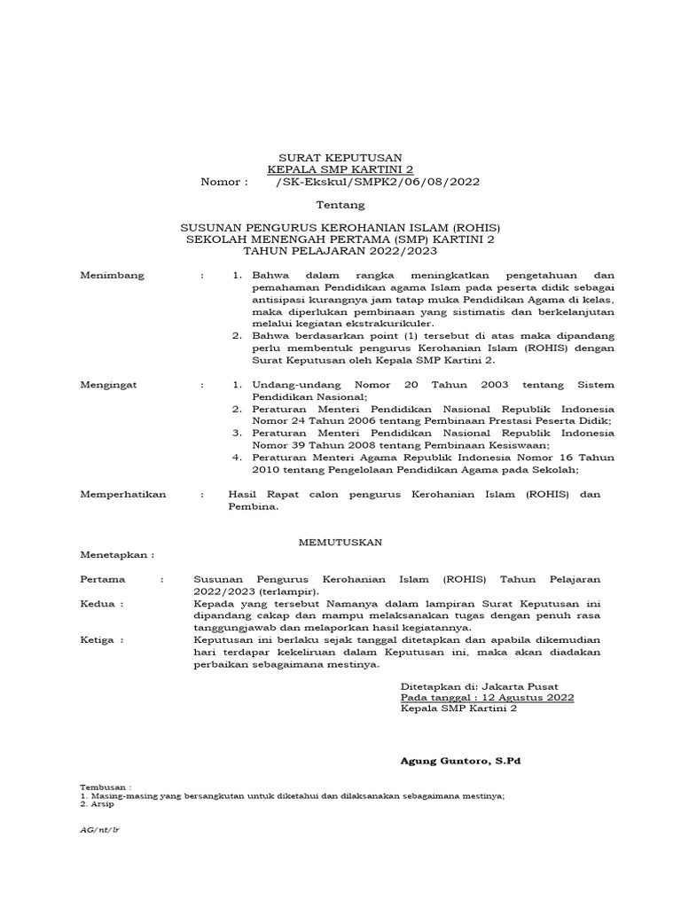 SK Ekskul Rohis 2022-2023 | PDF