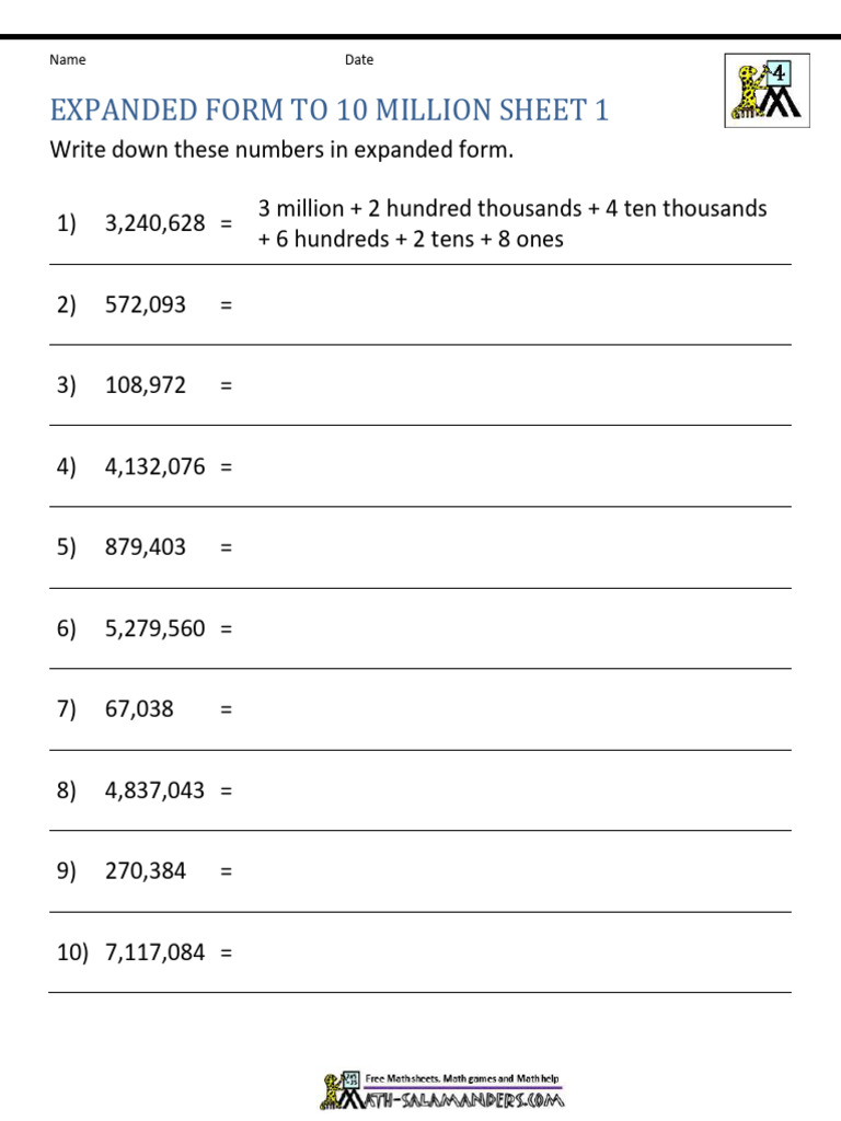 Expanded Form to 10 Million Worksheet | PDF | Home & Garden