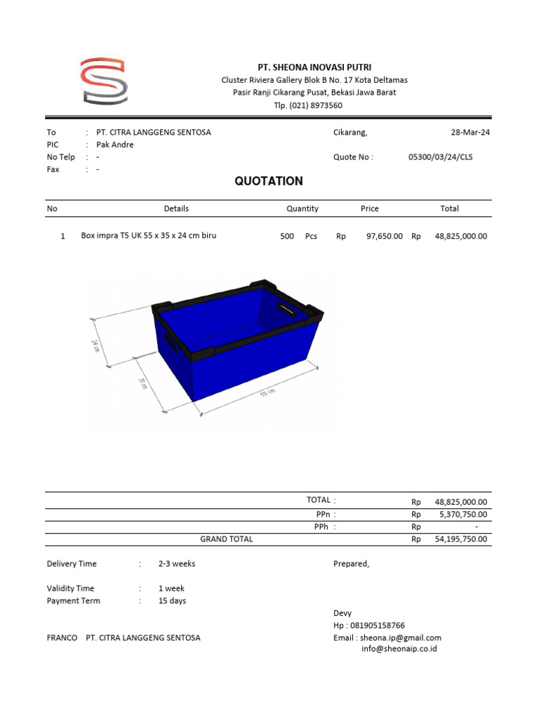 Quotation 05300 (Pt. Cls Box Impra) | PDF