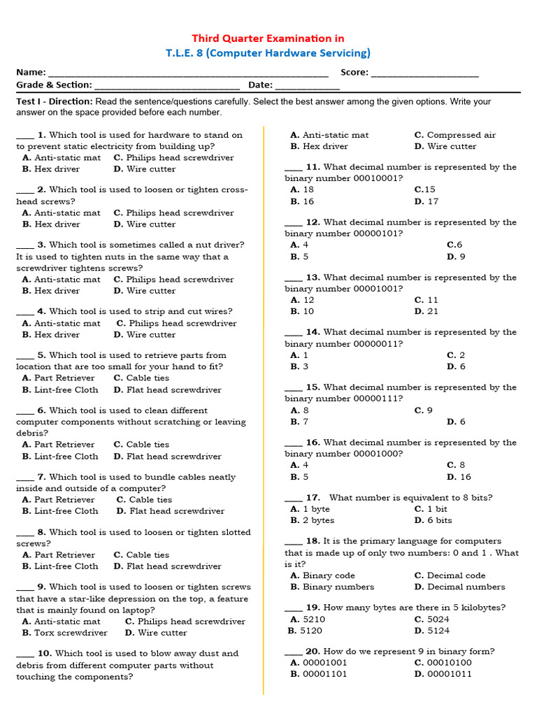 Q3 - Computer Hardware Servicing 8 - TQ | PDF | Computer Data Storage ...