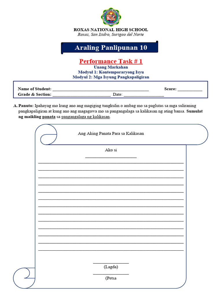 1st Performance Task (Aral. Panlipunan 10) | PDF