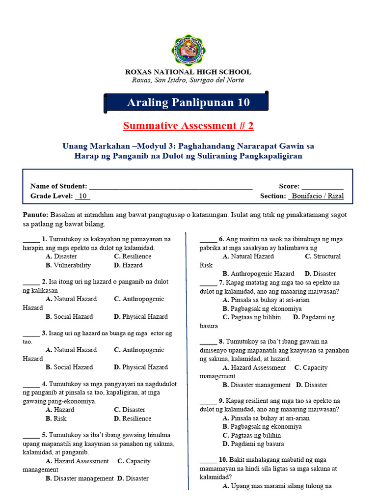 2nd Summative Test (Aral. Panlipunan 10) | PDF