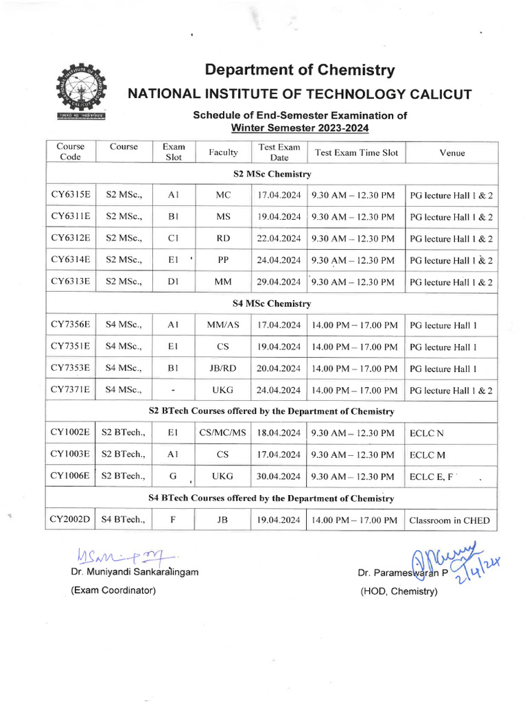 Exam Schedule_Chemistry | PDF