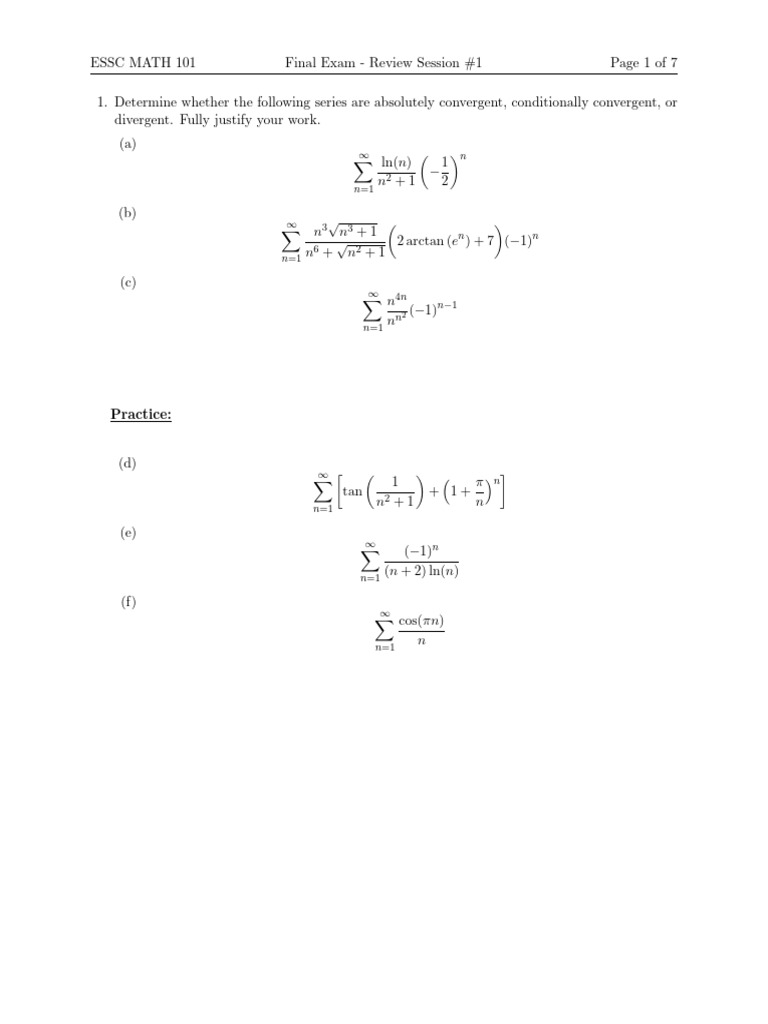 ESSC MATH 101 - Final Exam Review Session #1 | PDF | Power Series | Complex Analysis