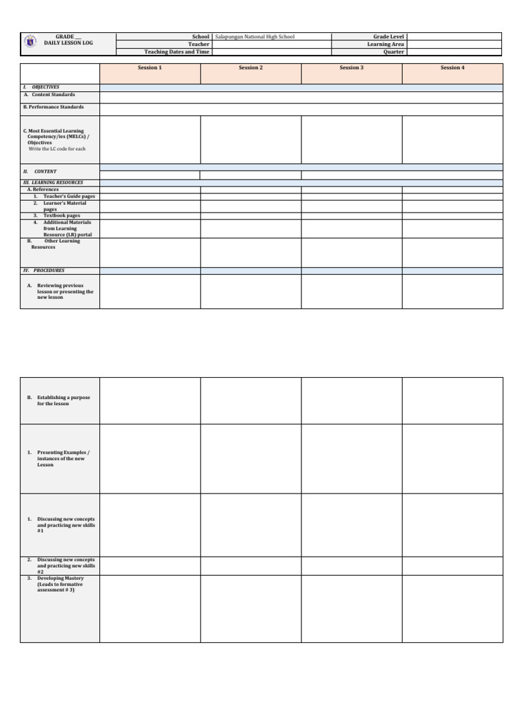 DLL Blank Format English | PDF | Learning | Teachers