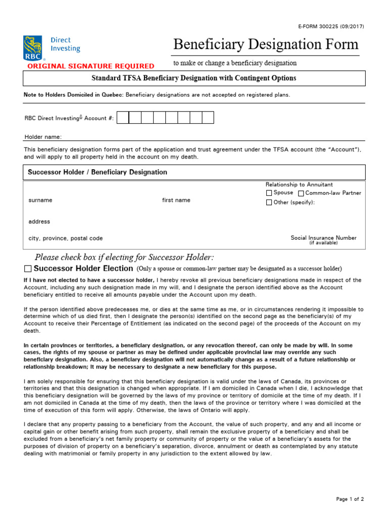 Beneficiary Designation Form | PDF | Domicile (Law) | Property