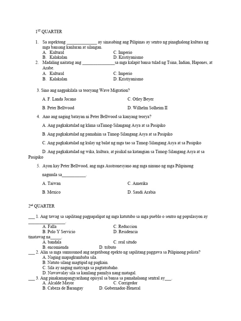1ST QUARTER-4th Ap Questions | PDF
