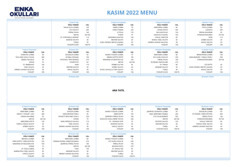 NOVEMBER 2022 Menu-TR | PDF