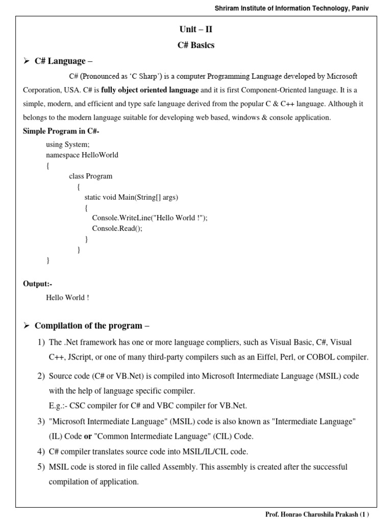 Unit 2 Vp 1 Pdf Parameter Computer Programming C Sharp Programming Language