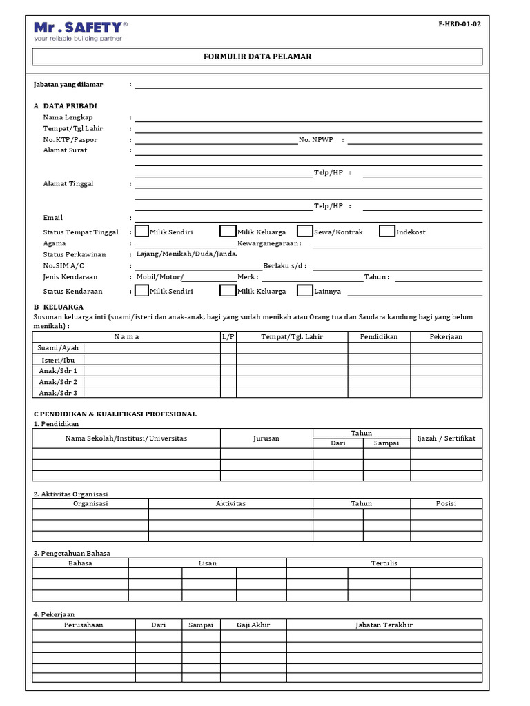 Formulir Data Pelamar Kerja F-HRD-01-02 | PDF