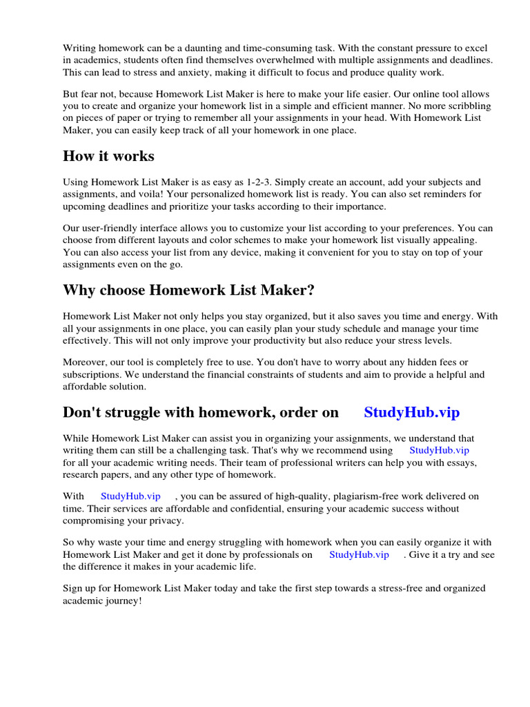 Homework List Maker Pdf Homework Software