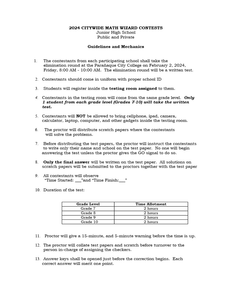 ERC - FINAL COPY - 2024 CITYWIDE MATH WIZARD CONTEST MECHANICS and ...