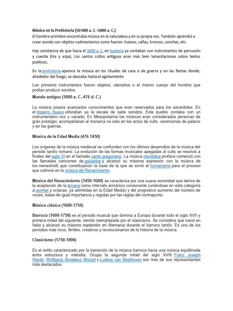 Historia de La Musica | PDF | Periodo Clásico (Música) | Musicología
