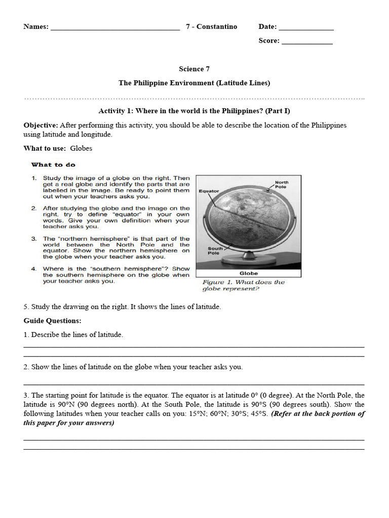 Latitude Lines Activity | PDF | Latitude | Longitude