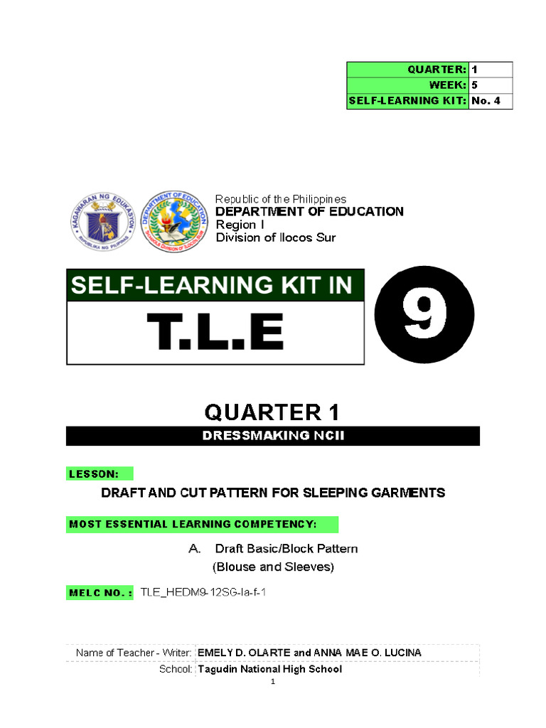 Grade 9 - Dressmaking NCII - SLK 4 - 1Q - Week 5 | PDF | Learning | Blouse