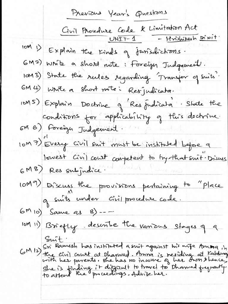 CPC and Limitation Act PYQ's | PDF