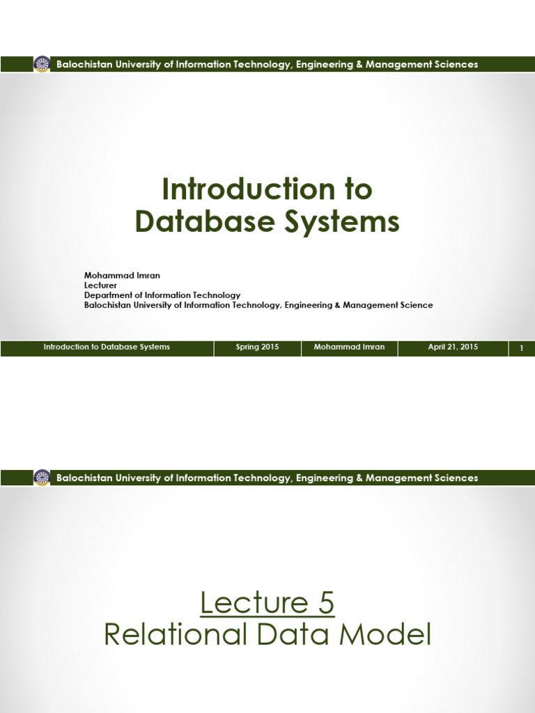 Lec 5 - IDB | PDF | Relational Database | Databases Lec 5 - IDB | PDF | Relational Database | Databases