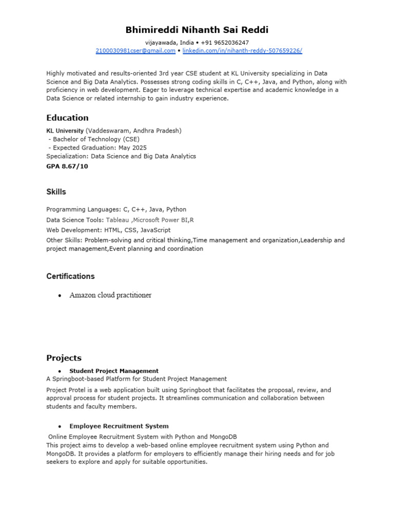 Bhimireddi NIhanth Sai Reddi | PDF | Computers