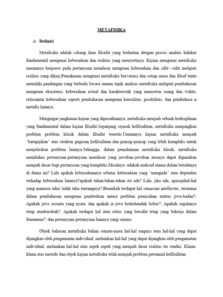 Definisi dan Sejarah Metafisika | PDF