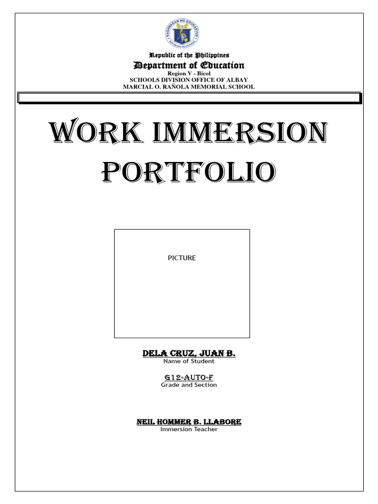 Work Immersion Portfolio Overview | PDF | Experience | Cognition