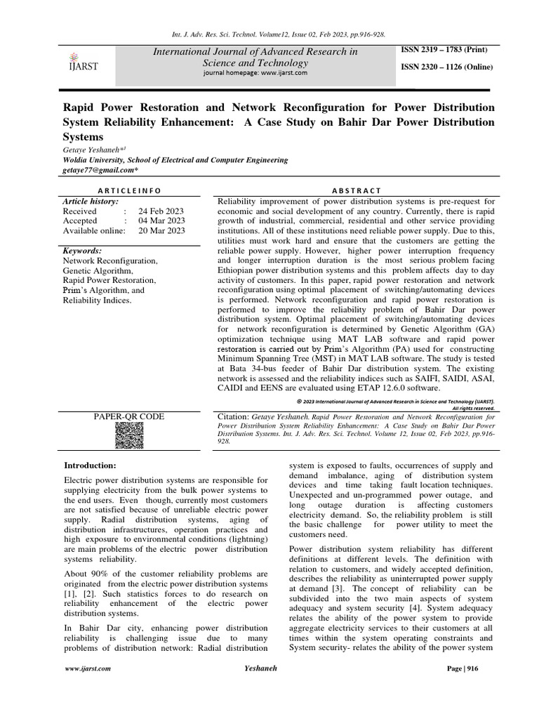 Rapid Power Restoration and Network Reco | Download Free PDF | Electric ...