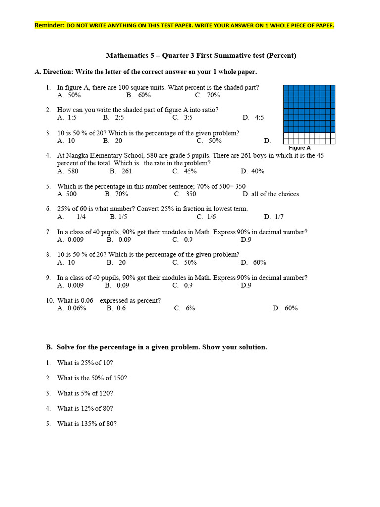 Math Test: Understanding Percentages | PDF