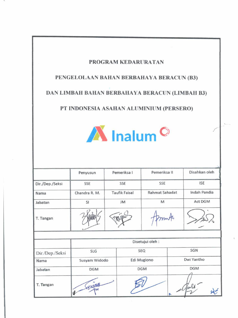 Program Kedaruratan Pengelolaan B3 Dan Limbah B3 - PT INALUM | PDF