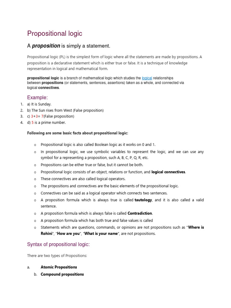 Propositional logic | PDF | Set (Mathematics) | Proposition