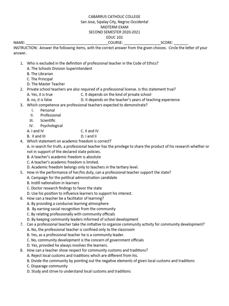 Educ 102 Midterm | PDF | Teachers | Academic Freedom Educ 102 Midterm | PDF | Teachers | Academic Freedom