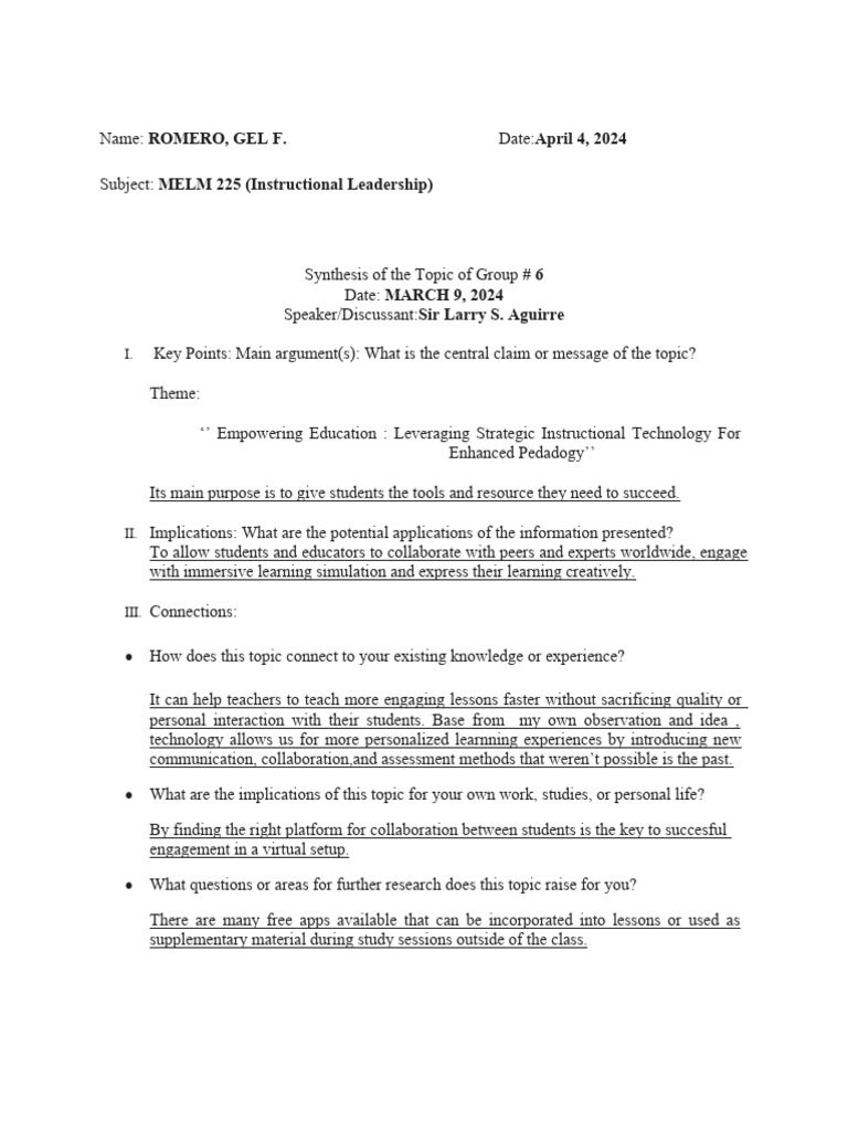 Webinar Synthesis | PDF | Teachers | Lesson Plan