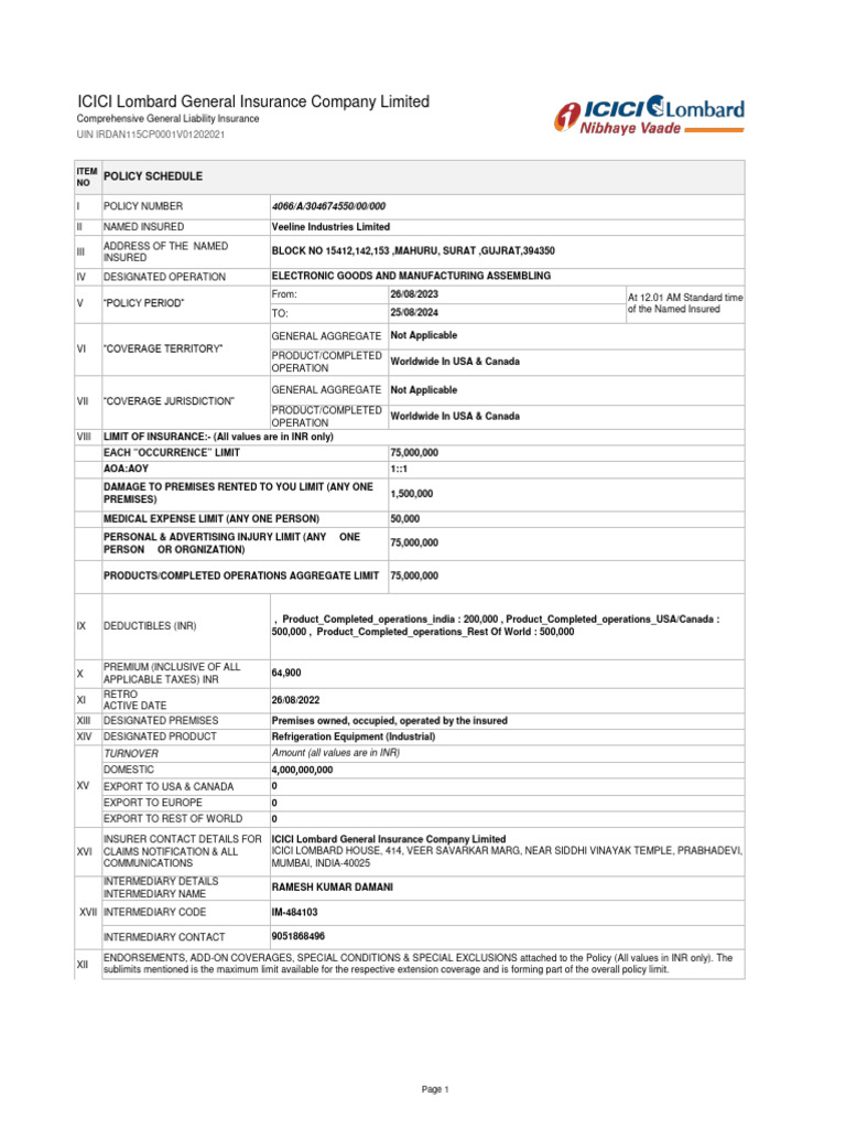 Insurance Product Policy 23-24 | PDF | Liability Insurance | Insurance