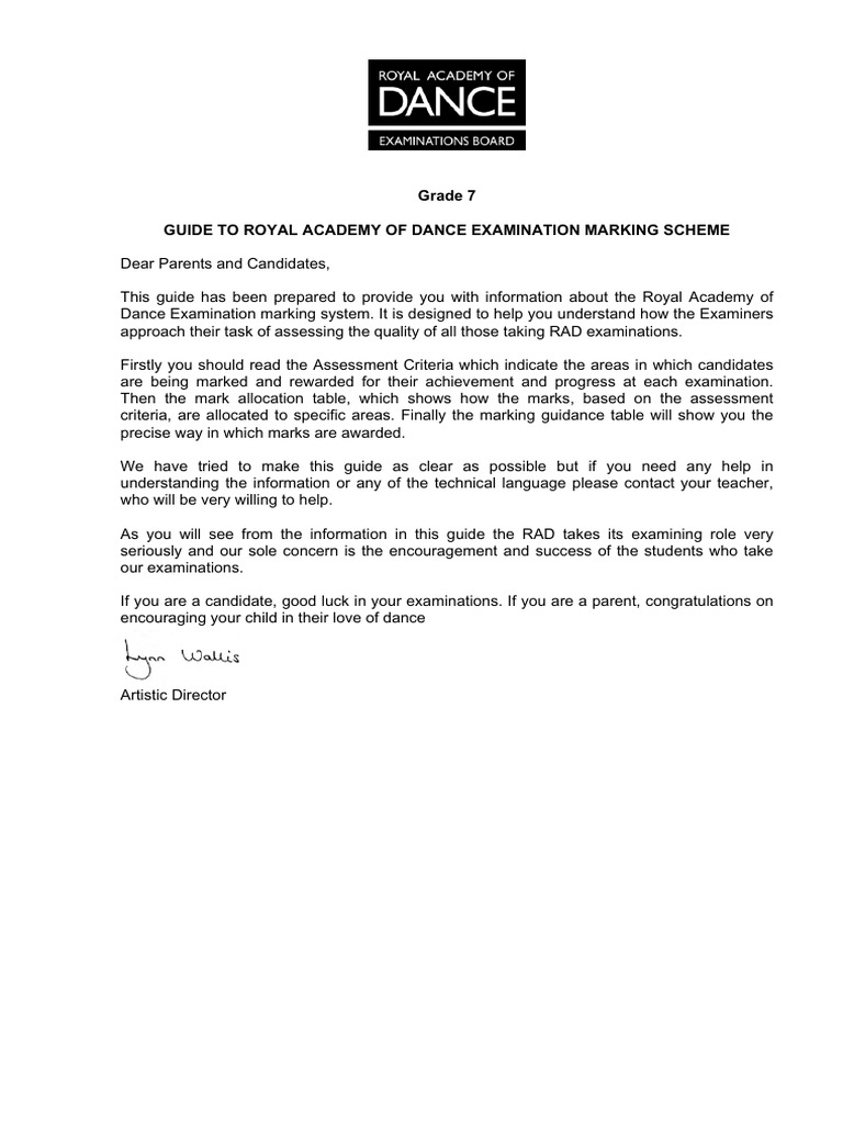 Grade 7 GUIDE TO ROYAL ACADEMY OF DANCE EXAMINATION | PDF | Dances