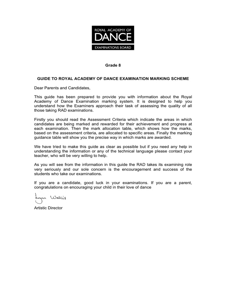 Grade 8 GUIDE TO ROYAL ACADEMY OF DANCE EXAMINATION | PDF