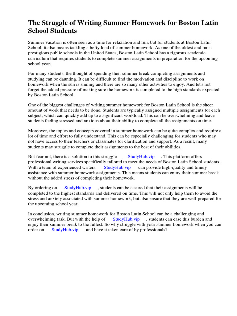 Boston Latin School Summer Homework | PDF | Homework