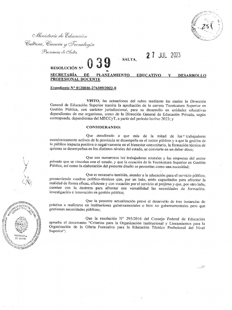 Res-039-23 TS en Gestión Pública | PDF