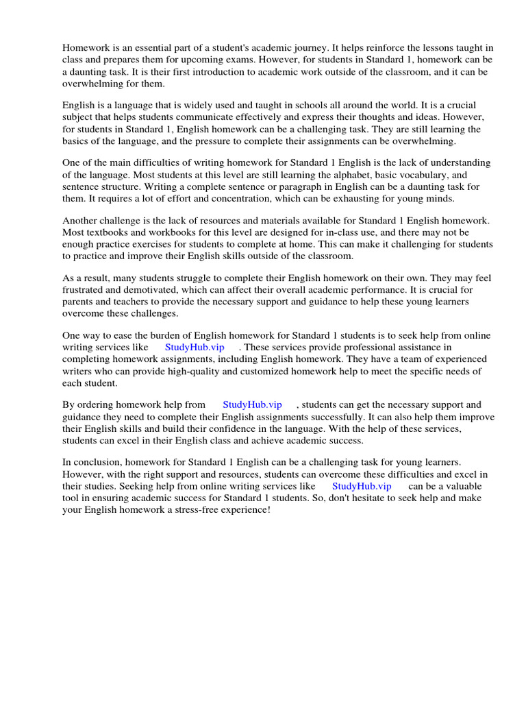 Homework for Standard 1 English | PDF | Homework | Safari (Web Browser)
