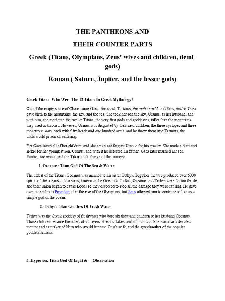 THE-PANTHEONS-AND-THEIR-COUNTER-PARTS | PDF | Zeus | Twelve Olympians