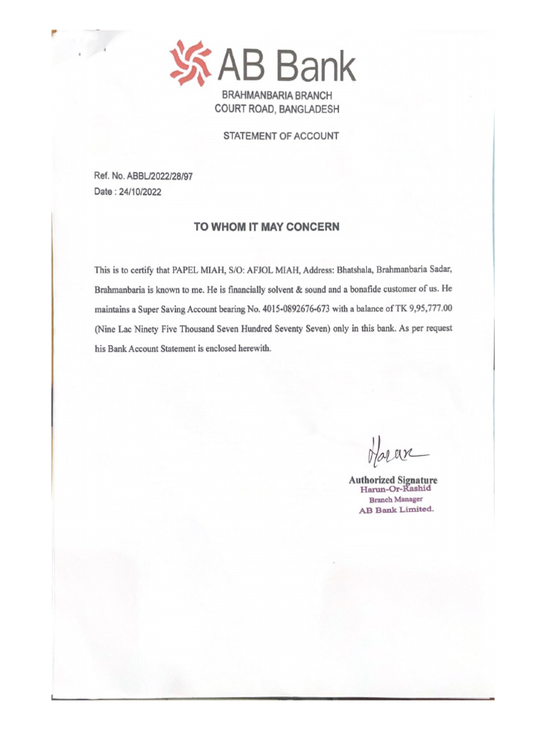 AB Bank. (Brahmanbaria Branch) | PDF