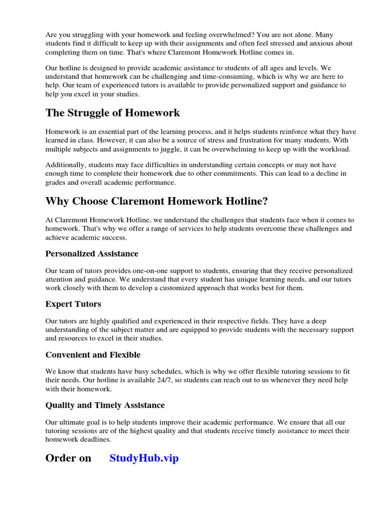 Claremont Homework Hotline | PDF | Homework | Thesis