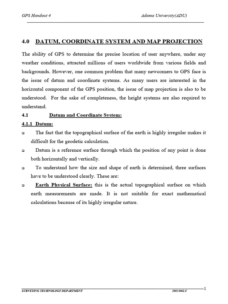 Unit-4_datum, Coordinate Systemf | PDF | Geodesy | Latitude