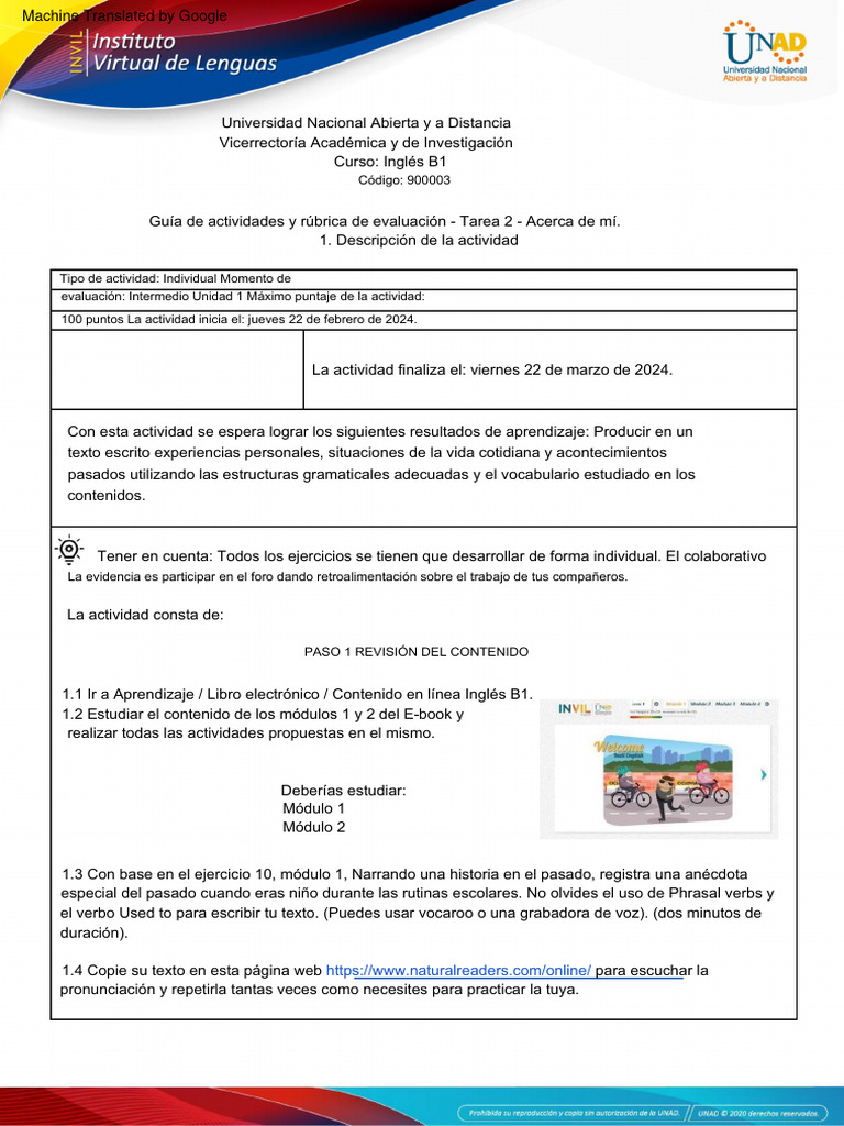 Activities Guide and Evaluation Rubric - Unit 1 - Task 2 - About Me | PDF | Puntuación ...