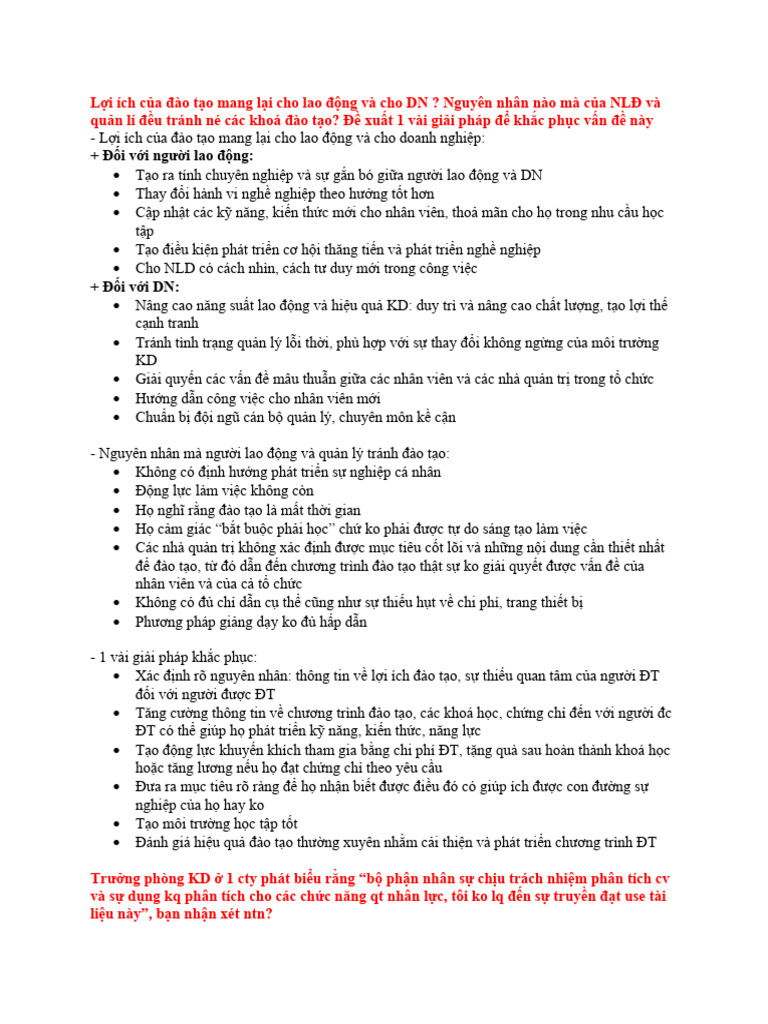 Câu Hỏi QT Nhân Lực Ôn Thi | PDF