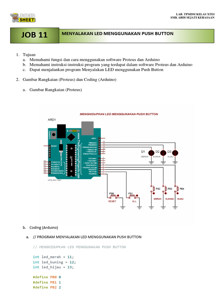 JOB SHEET 11 Menyalakan LED Menggunakan Push Button | PDF | Komputer